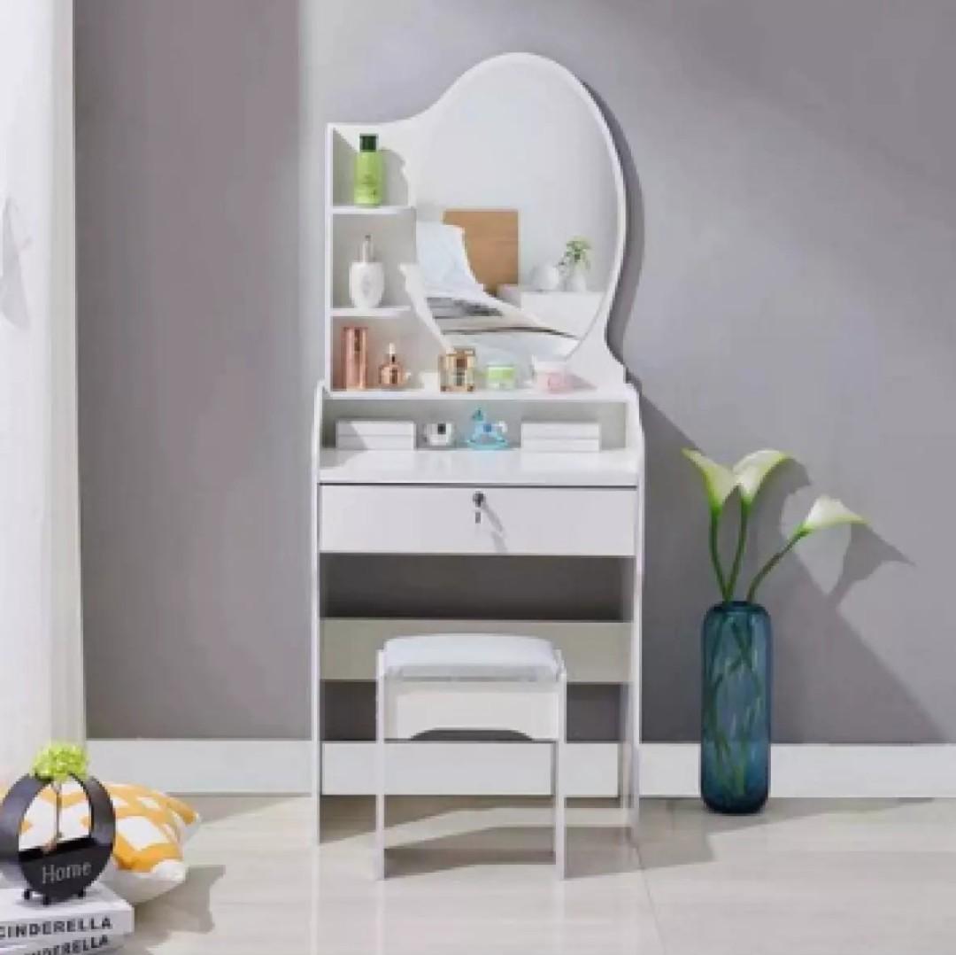 Dressing Table Stool Bedroom Vanity Set Makeup Drawer Lock Desk with ...