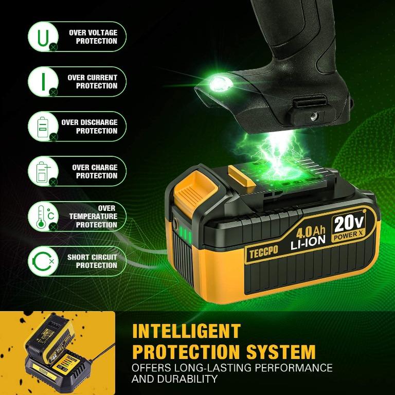 TECCPO 20V MAX 4.0 Ah Lithium Ion Large Capacity Battery-Pack ...