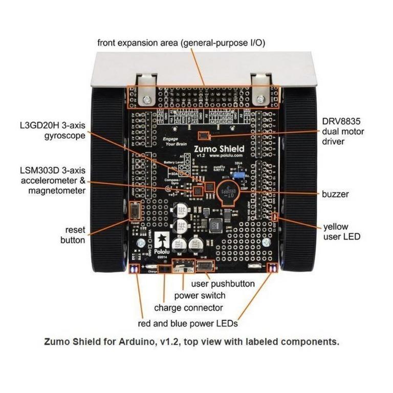 Zumo Robot for Arduino V1.2 (Assembled with 75:1 HP Motors) Pololu 2510 ...