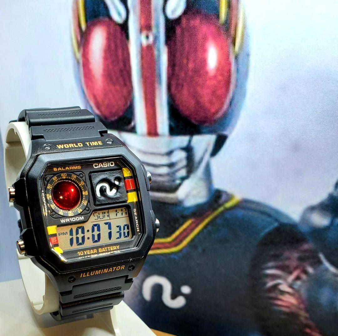 CASIO 幪面超人 BLACK AE-1200 MOD MASKED RIDER custom made watch 全新 原裝 MUTE ...