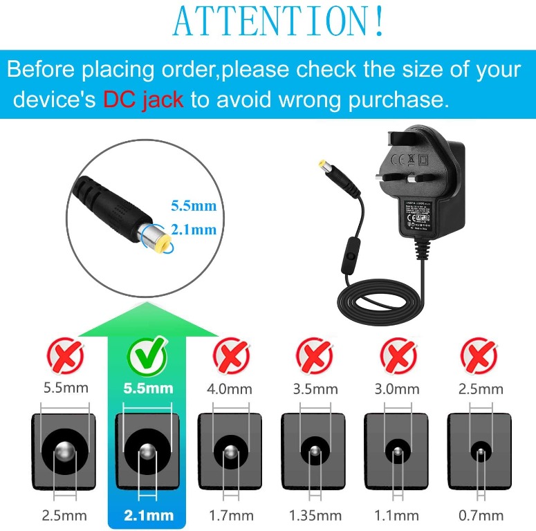 EFISH 12V 1A 12W Power Supply Adapter with Switch,Power Plug for 12V ...