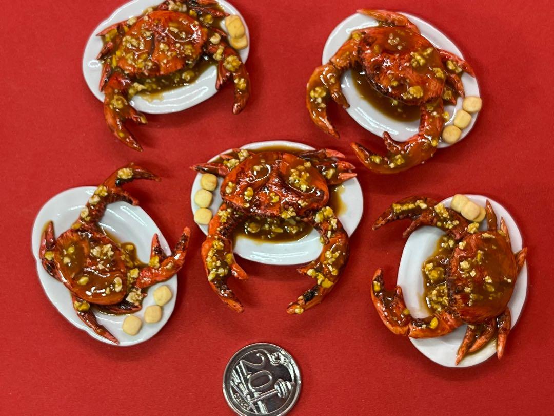 Handmade Miniature Chilli Crab, mantou, spicy, clay, resin, Hobbies ...