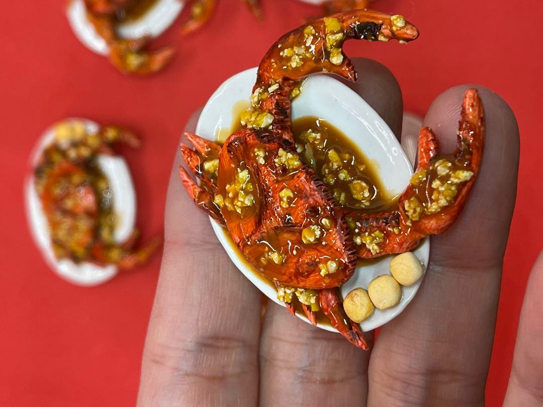 Handmade Miniature Chilli Crab, mantou, spicy, clay, resin, Hobbies ...