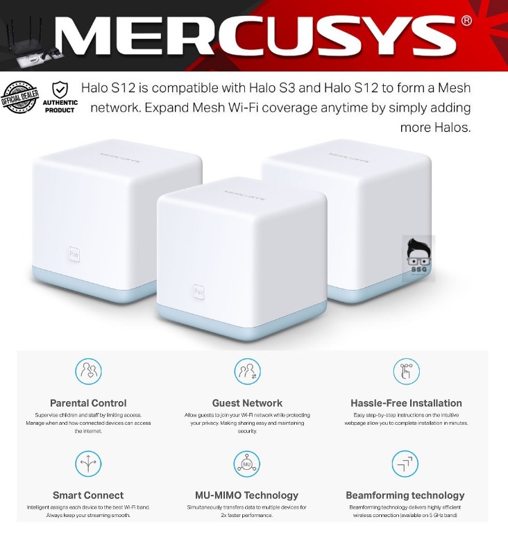 Mercusys Halo S12 2.4ghz/5ghz AC1200 Whole Home Mesh Wi-Fi System (3 ...