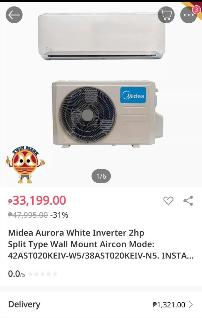 Midea Inverter AC 2hp, split type, TV & Home Appliances, Air ...