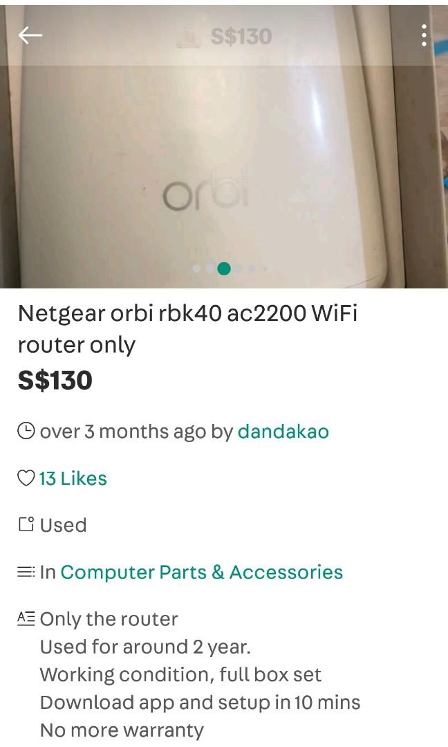 Netgear Orbi RBR40 model AC2200 - Wifi router RMR40 only., Electronics ...