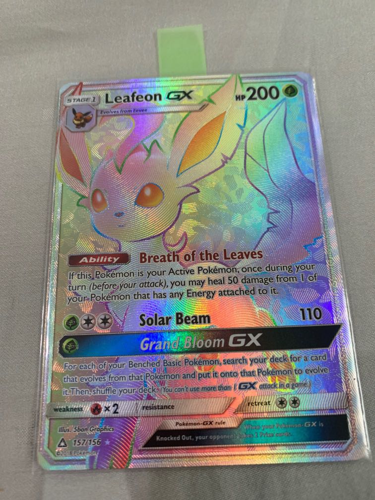 Pokemon Cards TCG English Leafeon GX Rainbow Hyper Holo Rare Near Mint ...