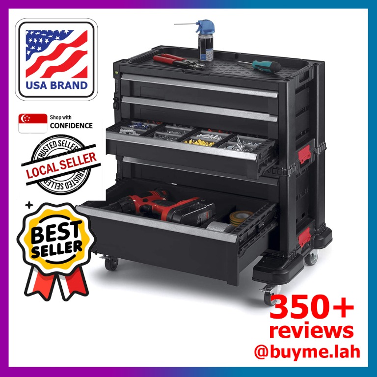 Keter USA Rolling Tool Chest toolbox, Locking System and 16 Removable ...