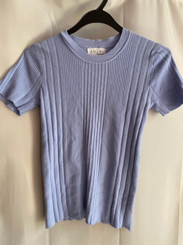 Sky blue ribbed top, Women's Fashion, Tops, Sleeveless on Carousell