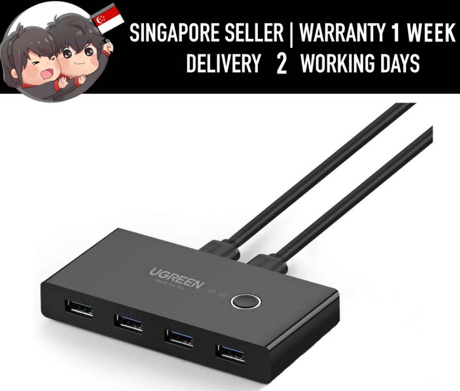 UGREEN 30768 2 In 4 Out USB 3.0 Sharing Switch Box, USB 3.0 Switch Selector 4 Port 2 Computers ...