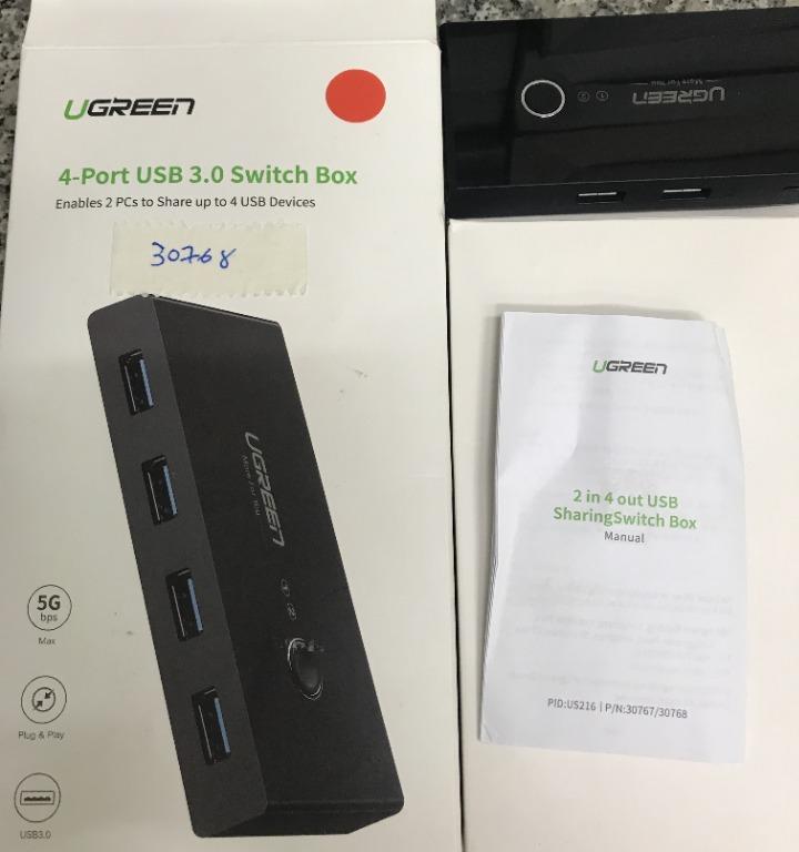 UGREEN 30768 2 In 4 Out USB 3.0 Sharing Switch Box, USB 3.0 Switch Selector 4 Port 2 Computers ...