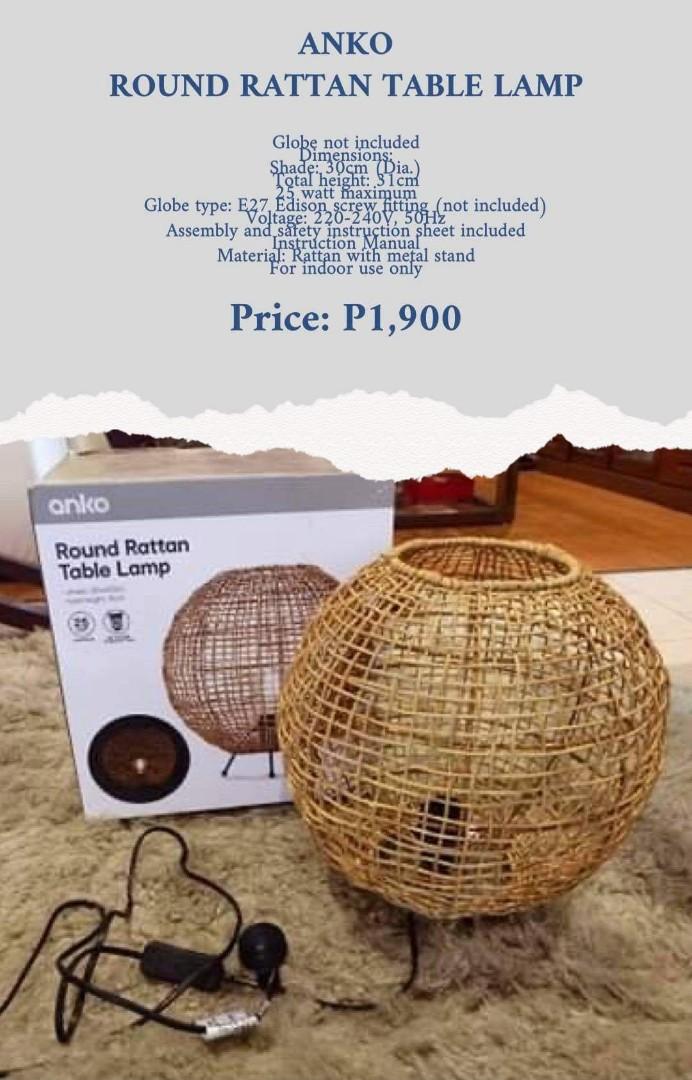 Anko - Round Rattan Table Lamp, Furniture & Home Living, Lighting ...