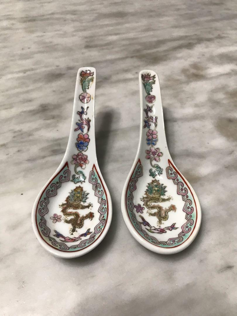 Chinese Porcelain Dragon Spoons ( 2 Pieces ), Furniture & Home Living ...