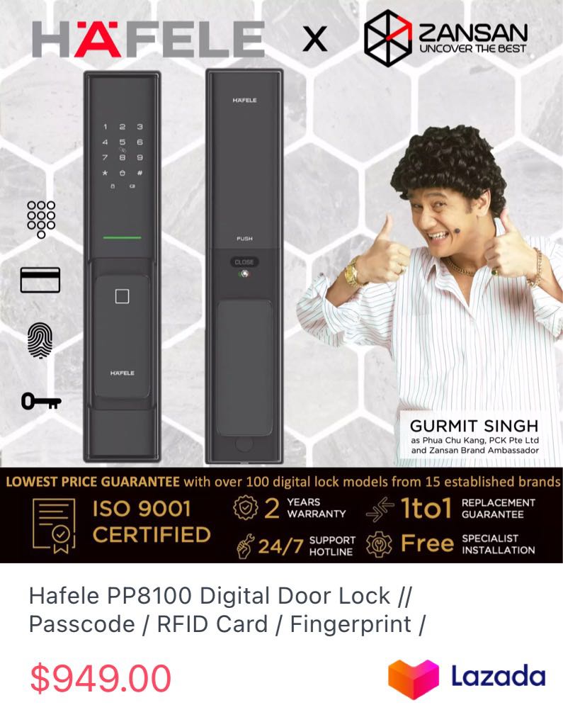 Hafele PP8100 Digital Door Lock // Passcode / RFID Card / Fingerprint ...