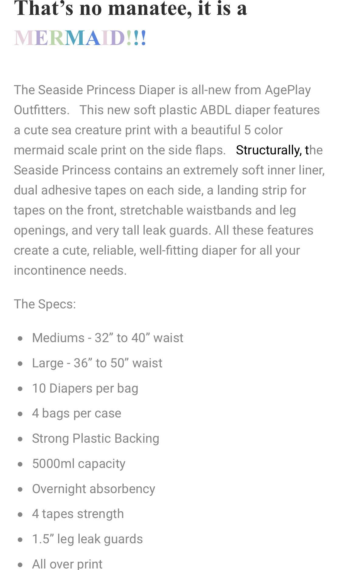 Seaside princess Adult diaper abdl , Everything Else on Carousell