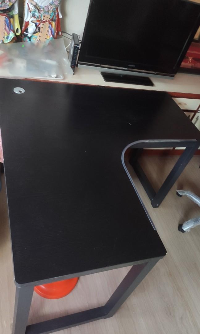 Study Table L-shaped curve black, Furniture & Home Living, Furniture ...