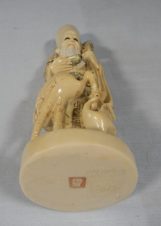 Antique Japanese Netsuke Okimono Longevity Deity Mid 1900s Hand Carved