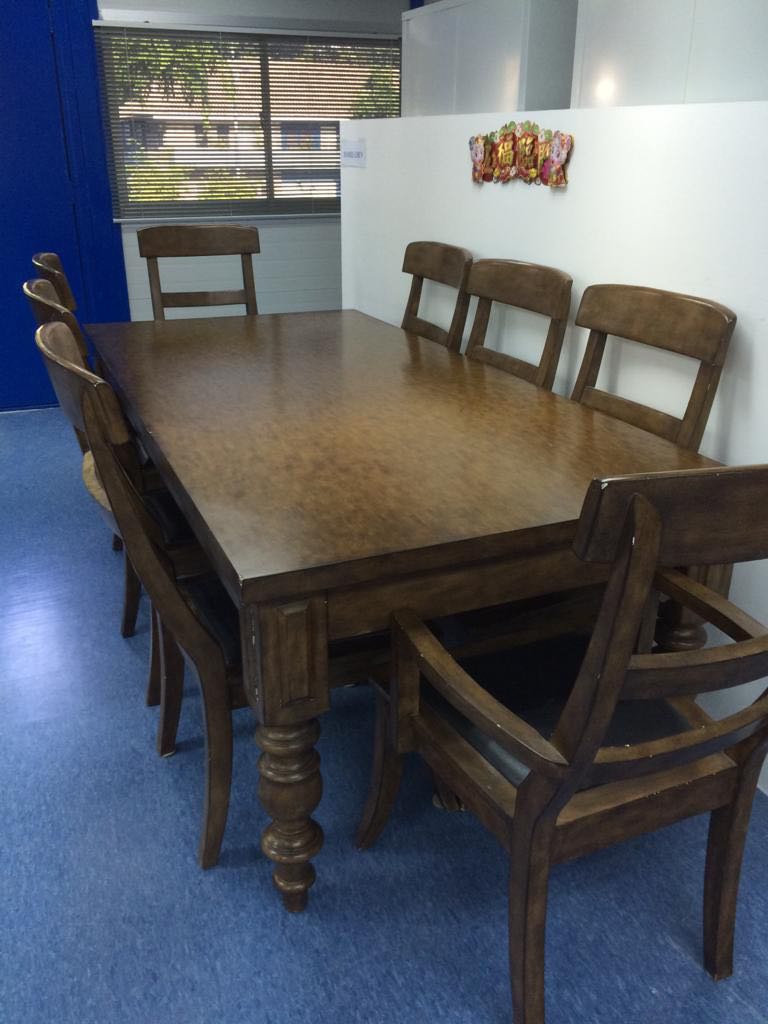 8 seater solid wooden dining table, Furniture, Tables & Chairs on Carousell