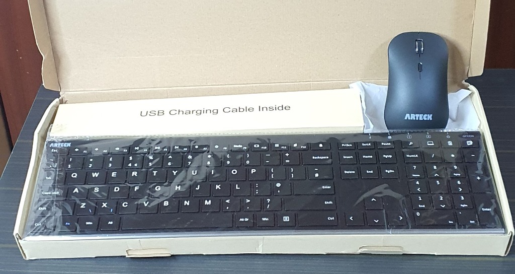 Arteck 2.4G Wireless Keyboard and Mouse Combo Stainless Steel Ultra ...