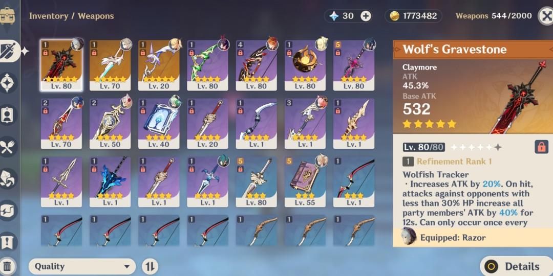 Childe/Tartaglia + Albedo + Amos Bow + Aquila Favonia + Wolf's ...