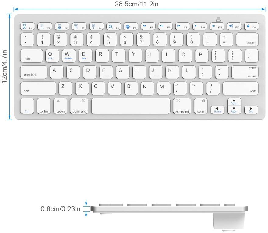 JETech 2156 Universal Bluetooth Wireless Keyboard, White(No Packaging ...