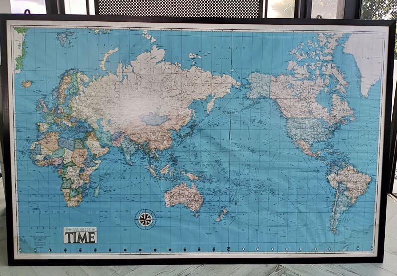 Large World Map with frame, Furniture & Home Living, Home Decor, Frames ...