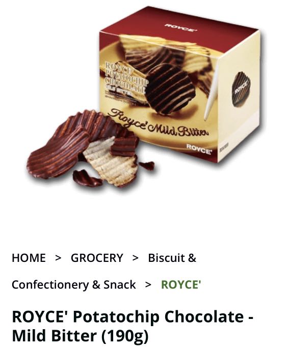 [香港直購] ROYCE’ 朱古力薯片 Potato chips chocolate, 嘢食 & 嘢飲, 包裝食物&即食食物 - Carousell