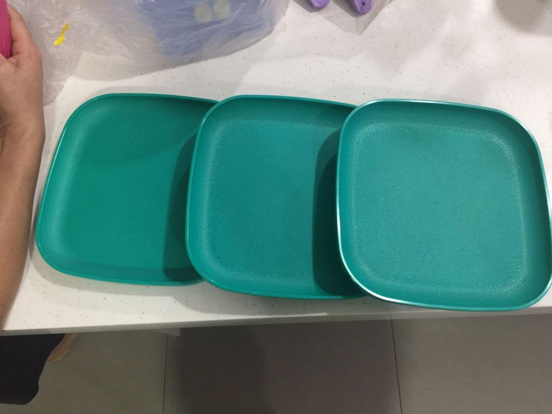 Tupperware large luncheon plate green (3), Furniture & Home Living ...