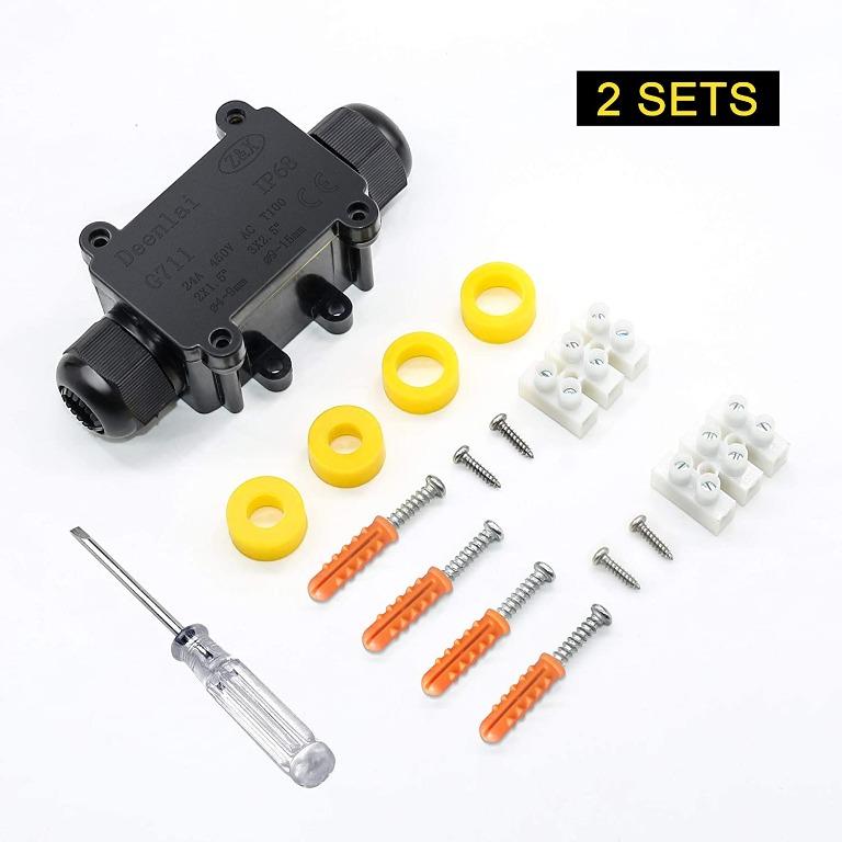 Waterproof Junction Box, Jirvyuk IP68 Outdoor Black Plastic Gland ...