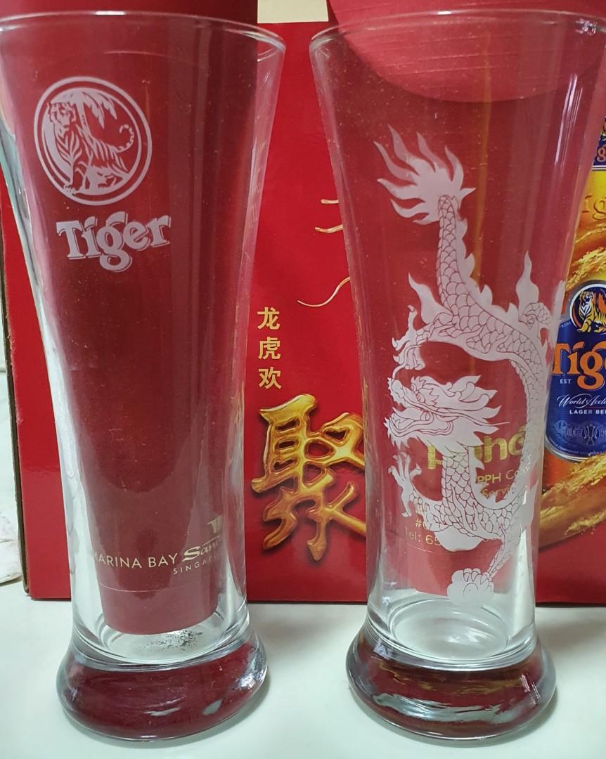 Limited edition Tiger beer dragon tall glass (box of 8), Hobbies & Toys ...