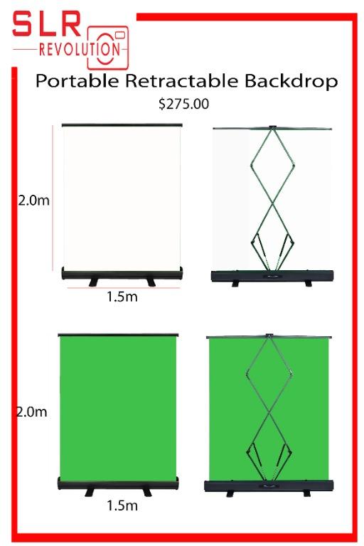 Retractable Backdrop (1.5m x 2m) Pull Up Green/White Screen Collapsible ...