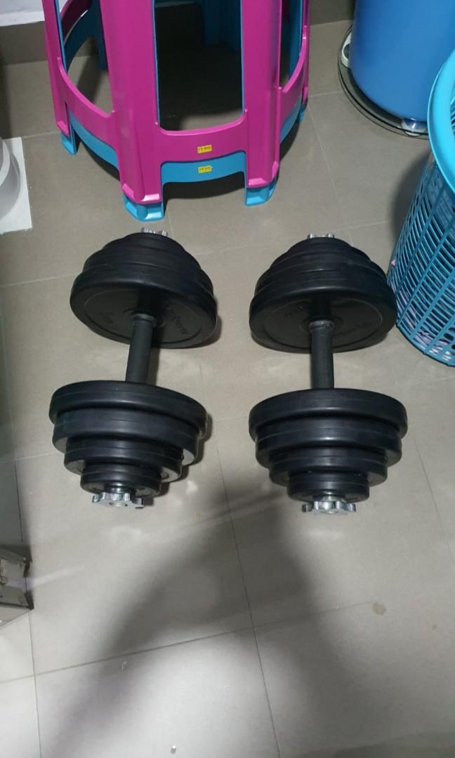 40kg rubberised dumbbell set(20kg per side), Sports Equipment, Exercise ...