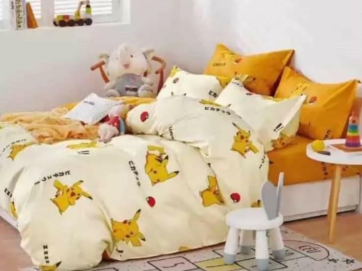 Cartoon Super Single 100% Pure Cotton Bedsheet Set - Pokemon Pikachu ...