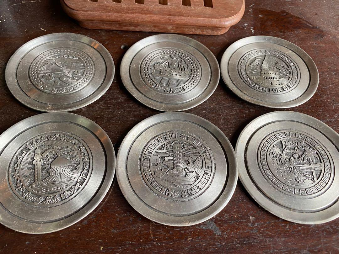 Vintage Pewter Coasters Set Penang Landmarks., Hobbies & Toys ...