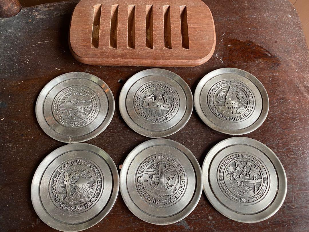 Vintage Pewter Coasters Set Penang Landmarks., Hobbies & Toys ...