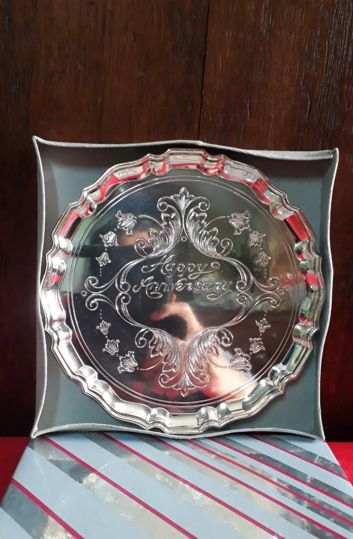 Antique Grenadier Elegant Silver Plated Footed Tray."Happy Anniversary ...