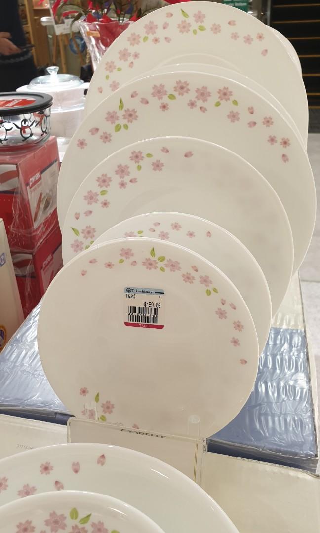 Corelle 20pc Sakura + 2pc plain white Plates Set, Furniture & Home ...