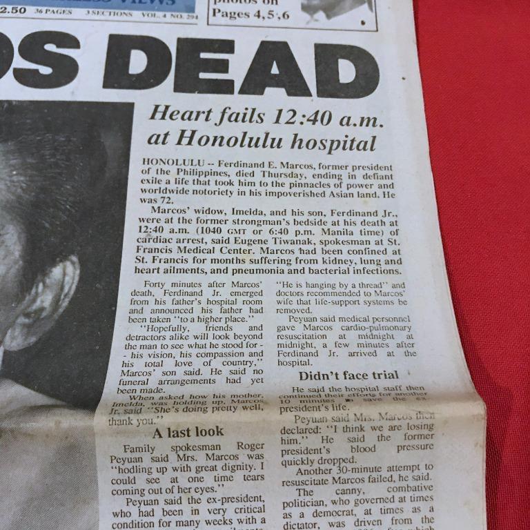 Philippine Daily Inquirer September 29, 1989 MARCOS DEAD, Hobbies ...