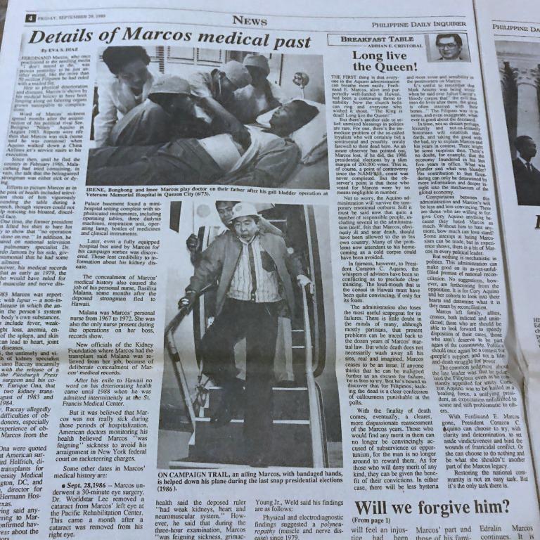 Philippine Daily Inquirer September 29, 1989 MARCOS DEAD, Hobbies ...