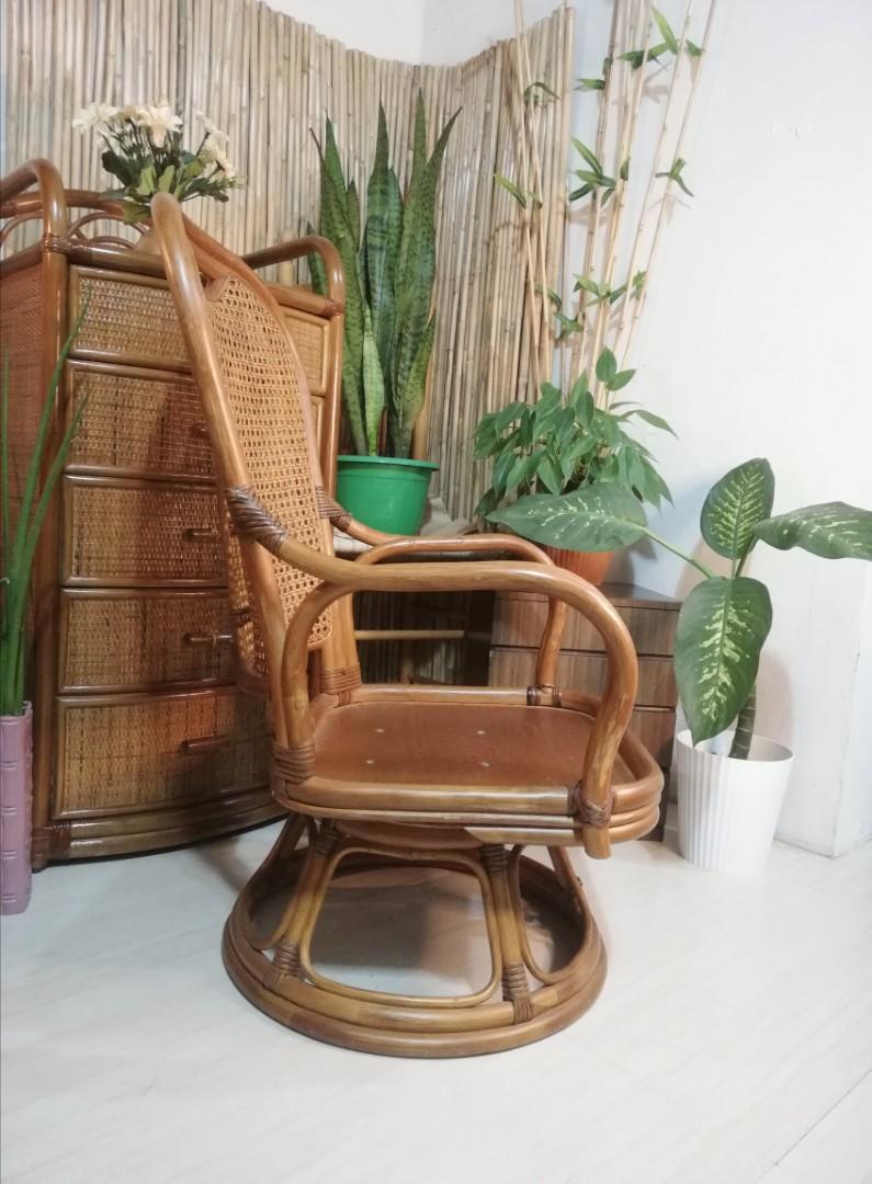 Gorgeous vintage solihiya rattan swivel chair/ accent chair, Furniture ...