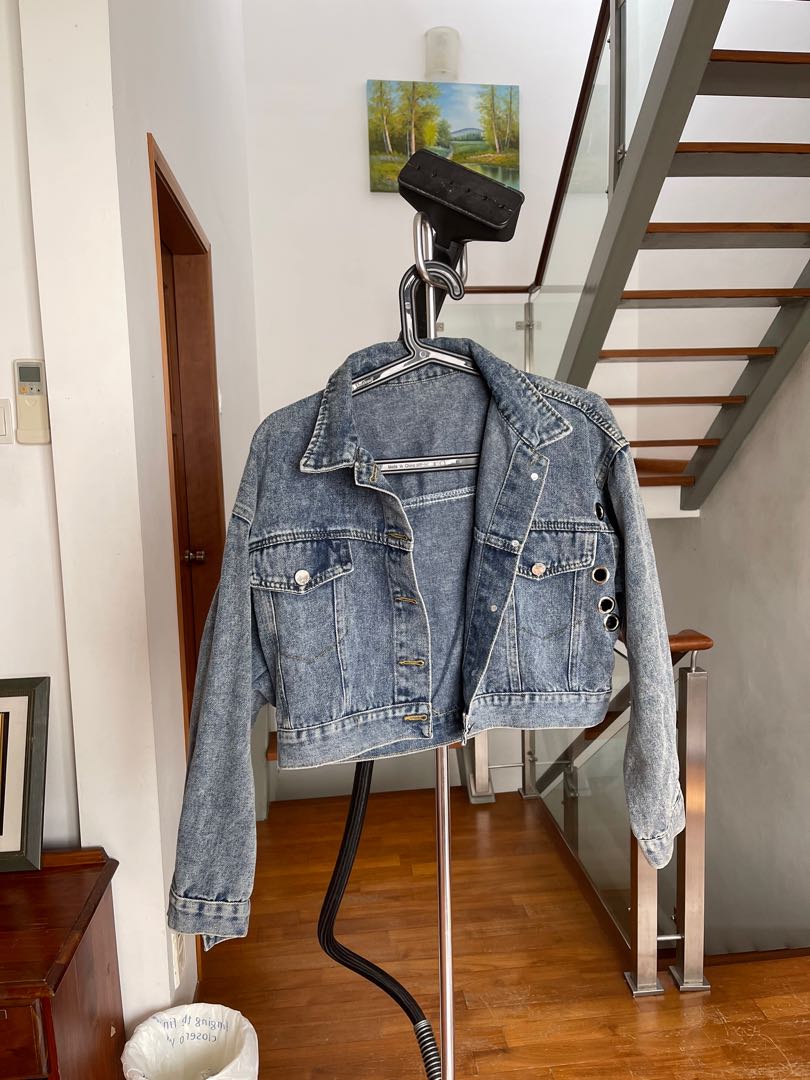 Eyelet cropped denim jacket, Women's Fashion, Coats, Jackets and ...