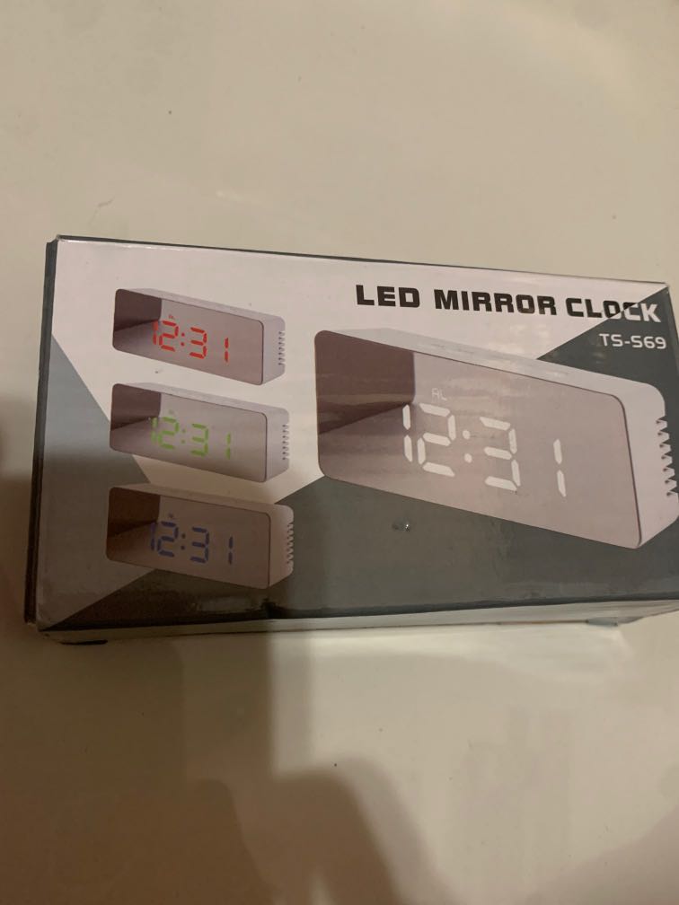 LED mirror clock, Furniture & Home Living, Home Decor, Mirrors on Carousell