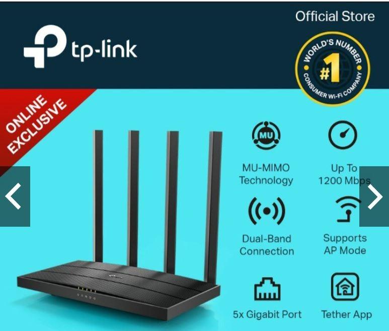 TP-Link ARCHER A6 AC1200 Wireless MU-MIMO Gigabit Router | Dual Band ...