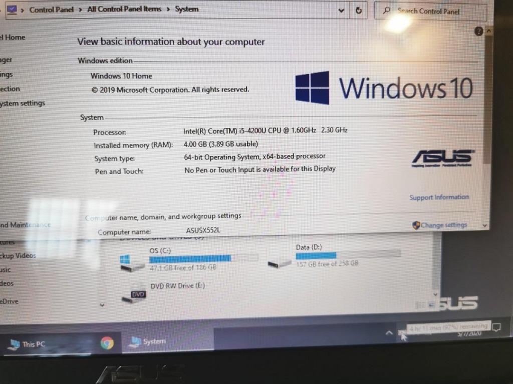 ASUS X552L WIN10 Batt in Excellent condition 4GB RAM 500GB HDD ...
