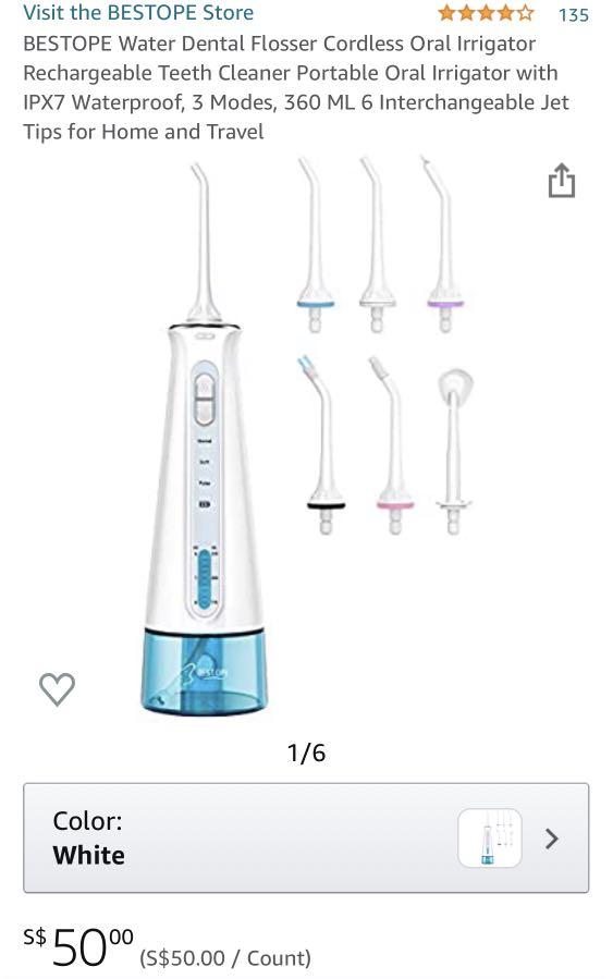 BESTOPE Water Dental Flosser Cordless Oral Irrigator Rechargeable Teeth ...