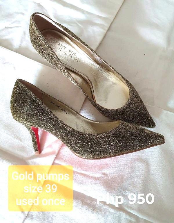 METALLIC Gold Classy Velvety/Mesh Fabric Pumps, RED SOLE, Used once ...