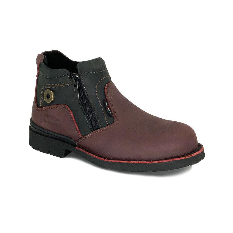 Safety Shoes Black Hammer Maroon Black Men Mid Zip BH4701, Men's ...