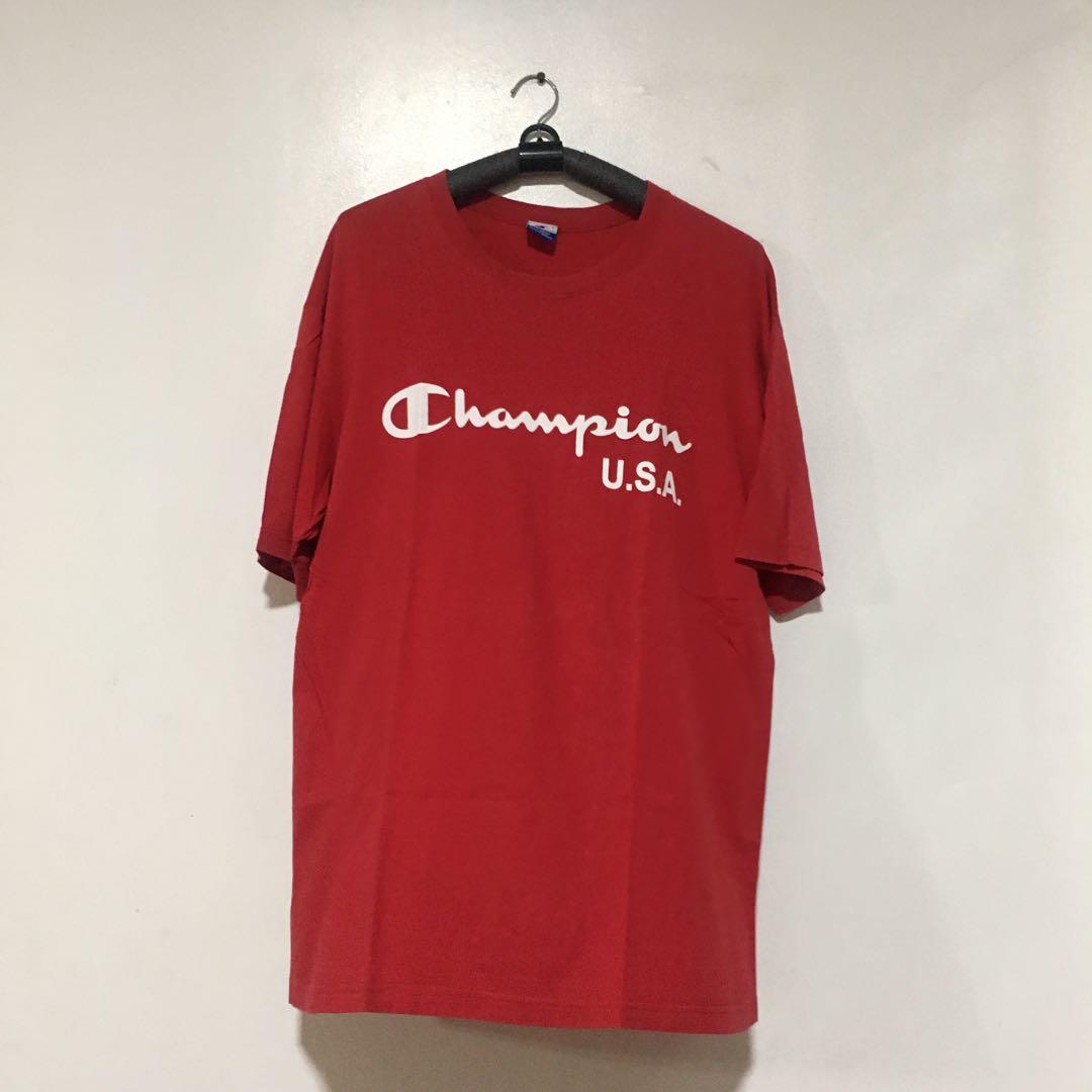 Vintage Champion USA Script Logo Spell Out Shirt, Men's Fashion, Tops ...