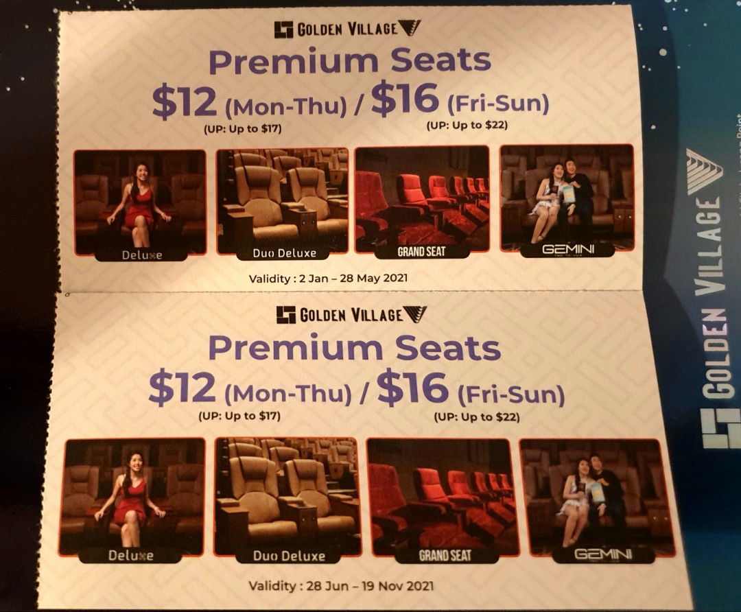 Golden Village Movie Voucher Premium Seats, Tickets & Vouchers ...