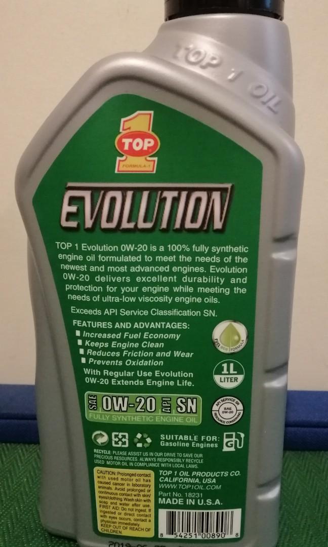 Top 1 Evolution fully synthetic Engine Oil 0W-20 API SN 1 litre USA ...